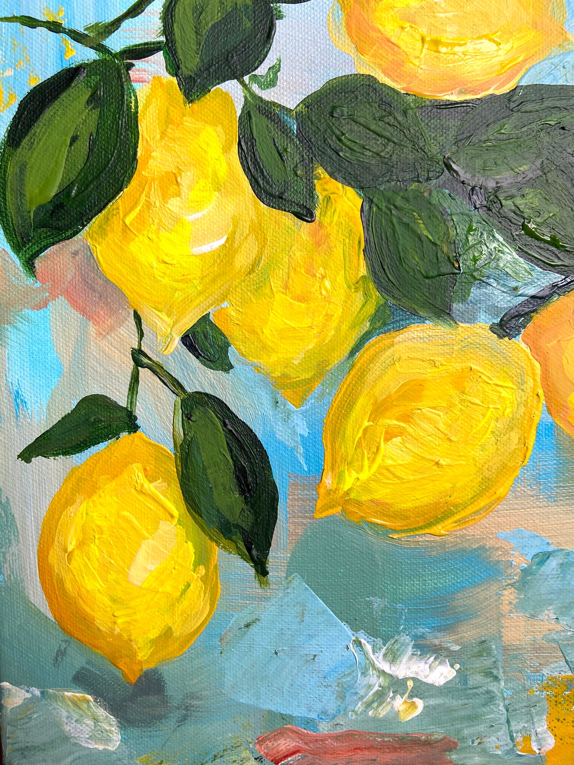 Zitronenbaum - Handgemalt - Originale Acrylmalerei: gespannte Leinwand ...