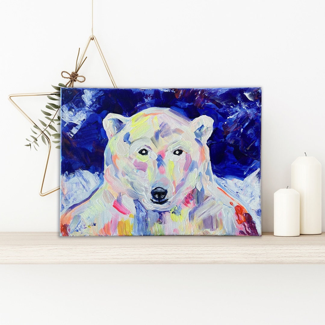 Hand Painted Polar Bear Painting on Canvas: Original Art, Modern Art ...