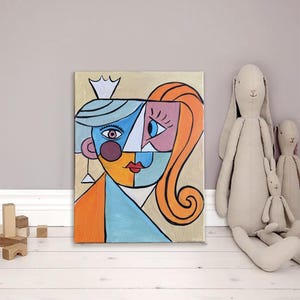 Picasso-style Abstract Portrait – Hand-painted Acrylic Canvas, Cubist ...