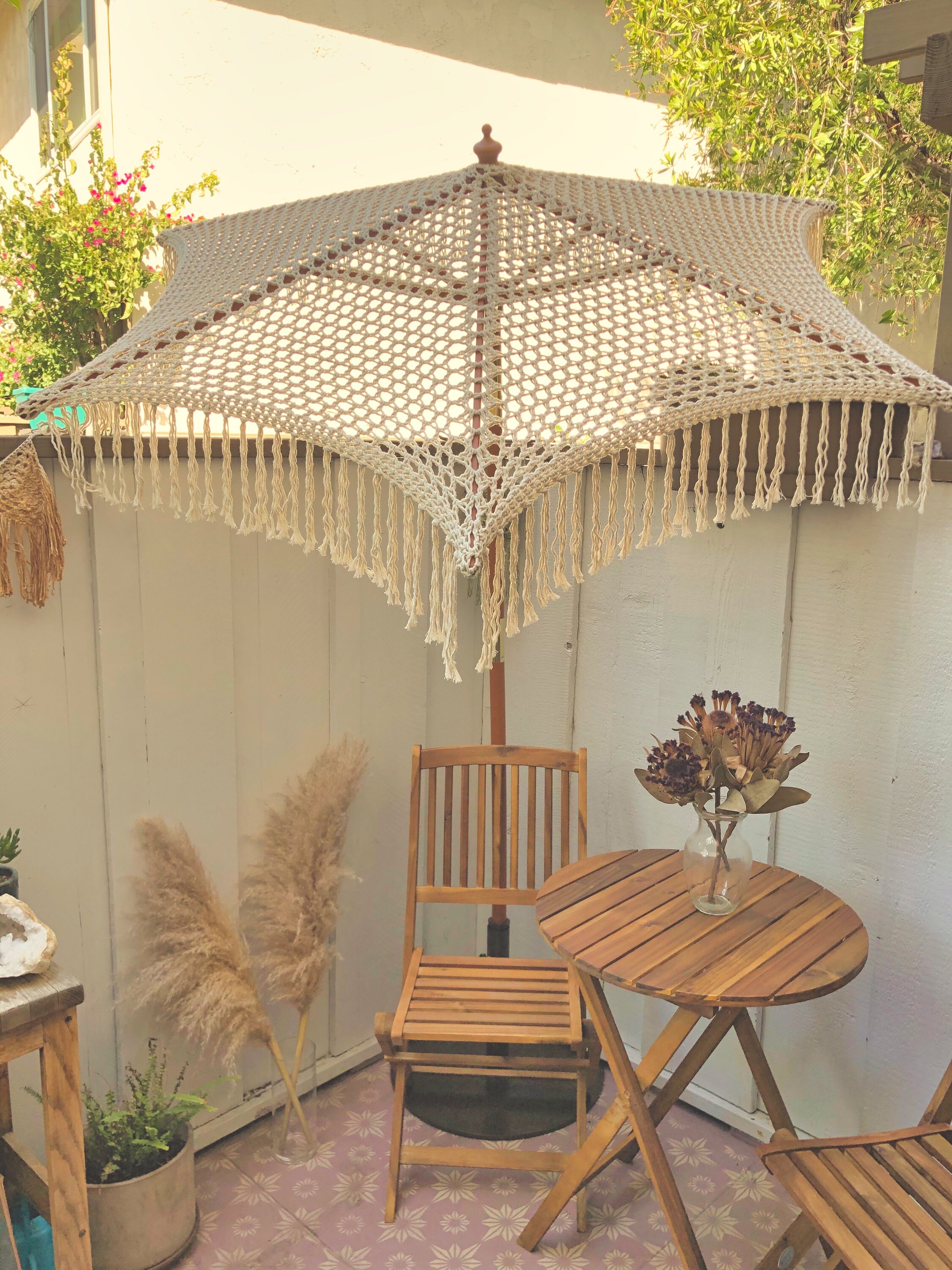 Crochet Macrame Umbrella With Fringe - Venice 6’ Día - Etsy
