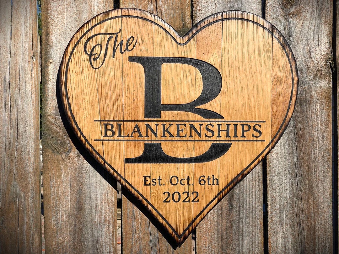 Personalized Heart Shape Whiskey Barrel Sign, Carved With Monogram ...