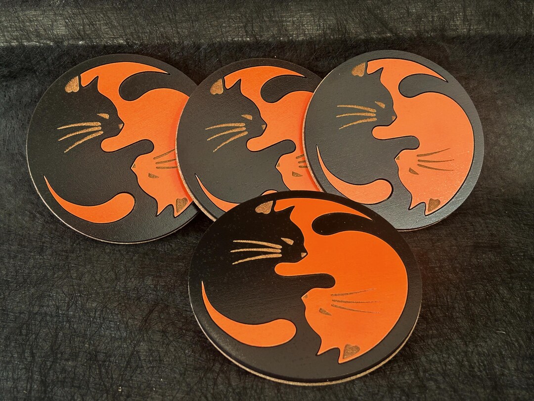 Unique Cat Gift, 2 Color Cat Coaster Set, Fun Cat Lover's Design ...