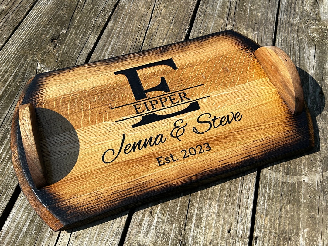Personalized Whiskey Barrel Serving Tray, Rustic Wedding or Annivery ...