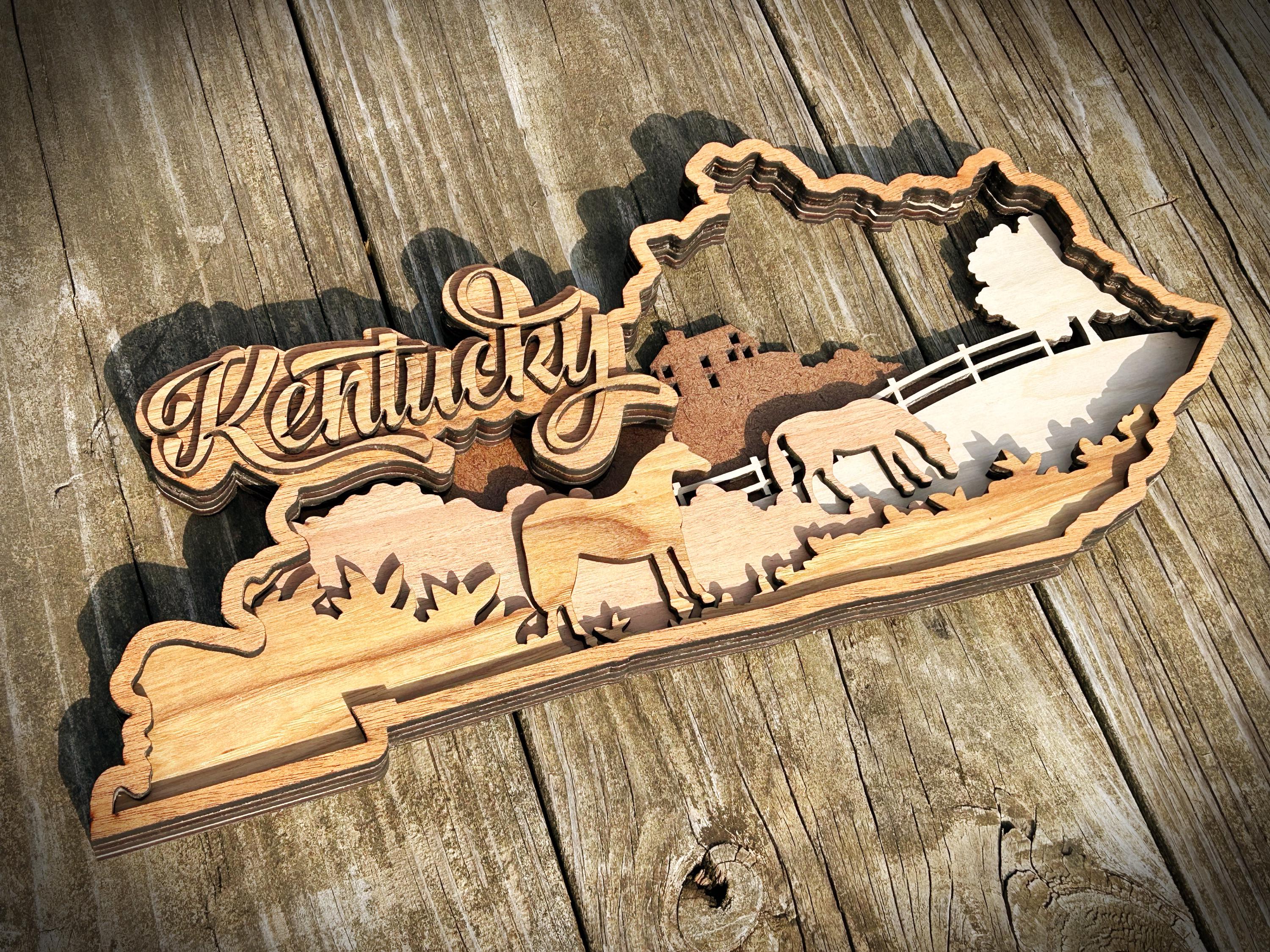 Kentucky Home 3D Layered Hardwood Sign, Rustic Decor Barnwood Sign ...