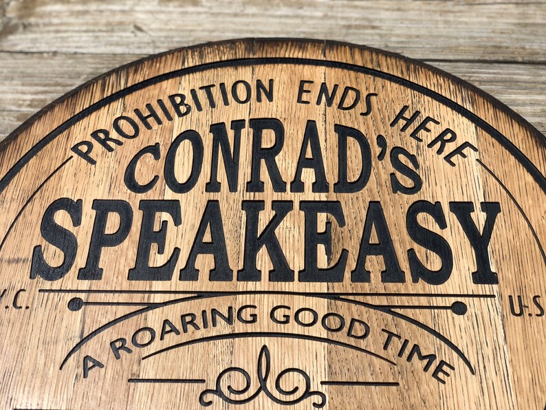 Personalized Speakeasy Barrel Top Bar Sign, Bootlegger, Moonshiner Bar ...