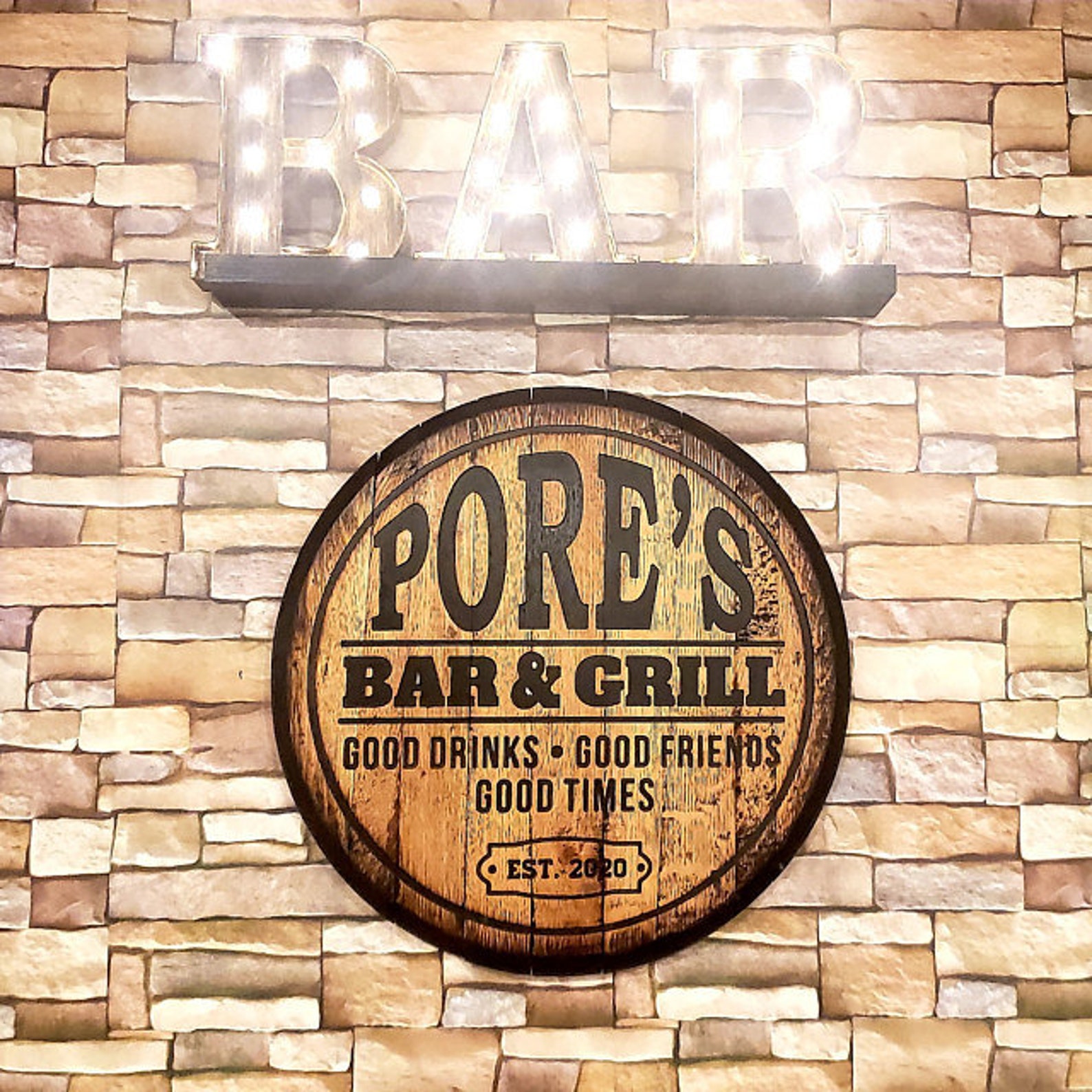 Bourbon Barrel Bar Sign Personalized Name and Date - Etsy