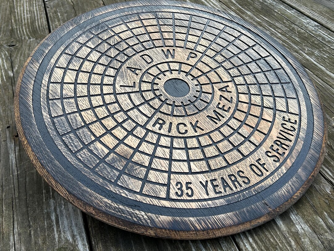 Bourbon Barrel Carved Manhole Cover - 21 Inch Personalized Sewer Cover ...