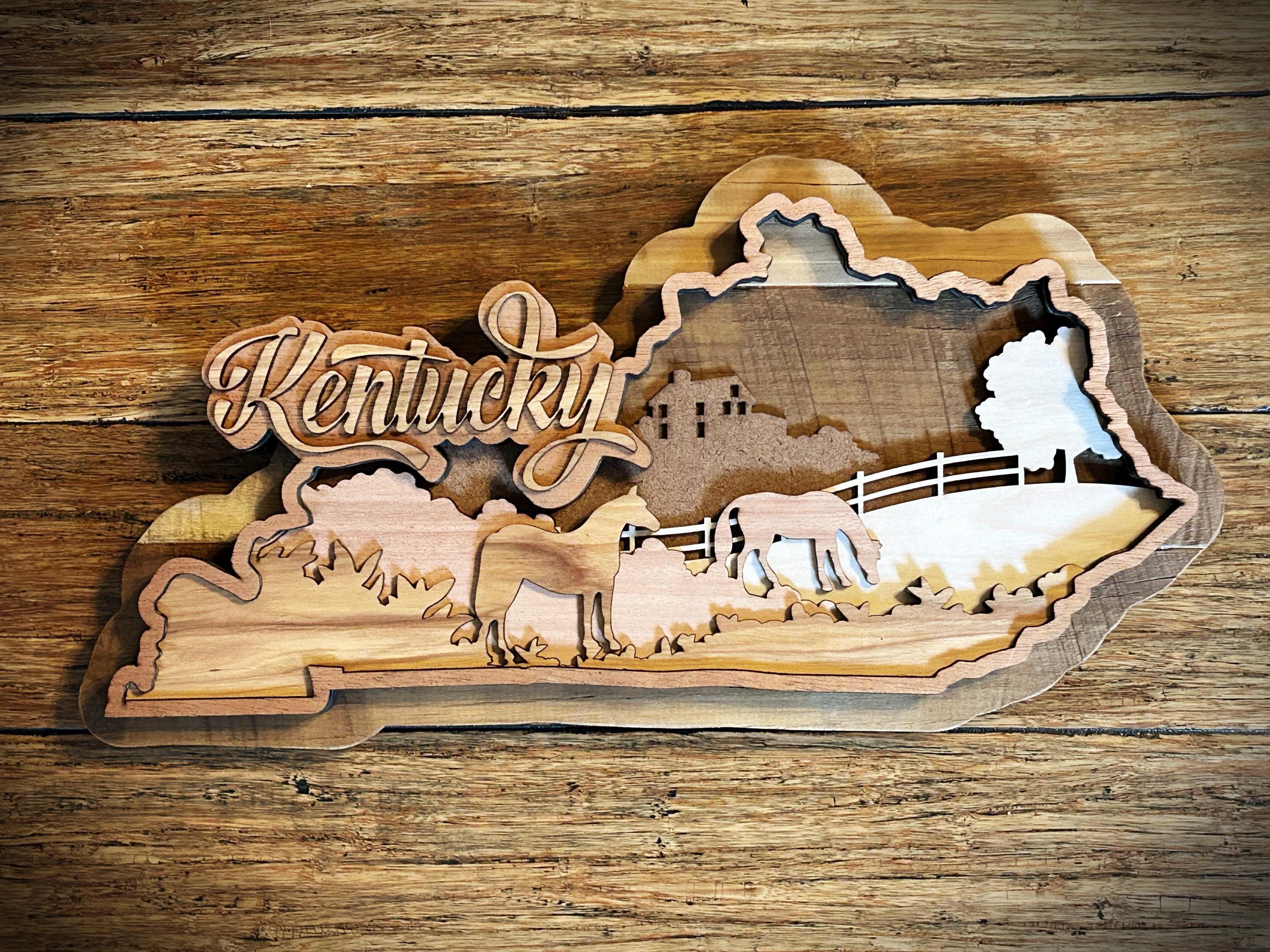 Kentucky Home 3D Layered Hardwood Sign, Rustic Decor Barnwood Sign ...