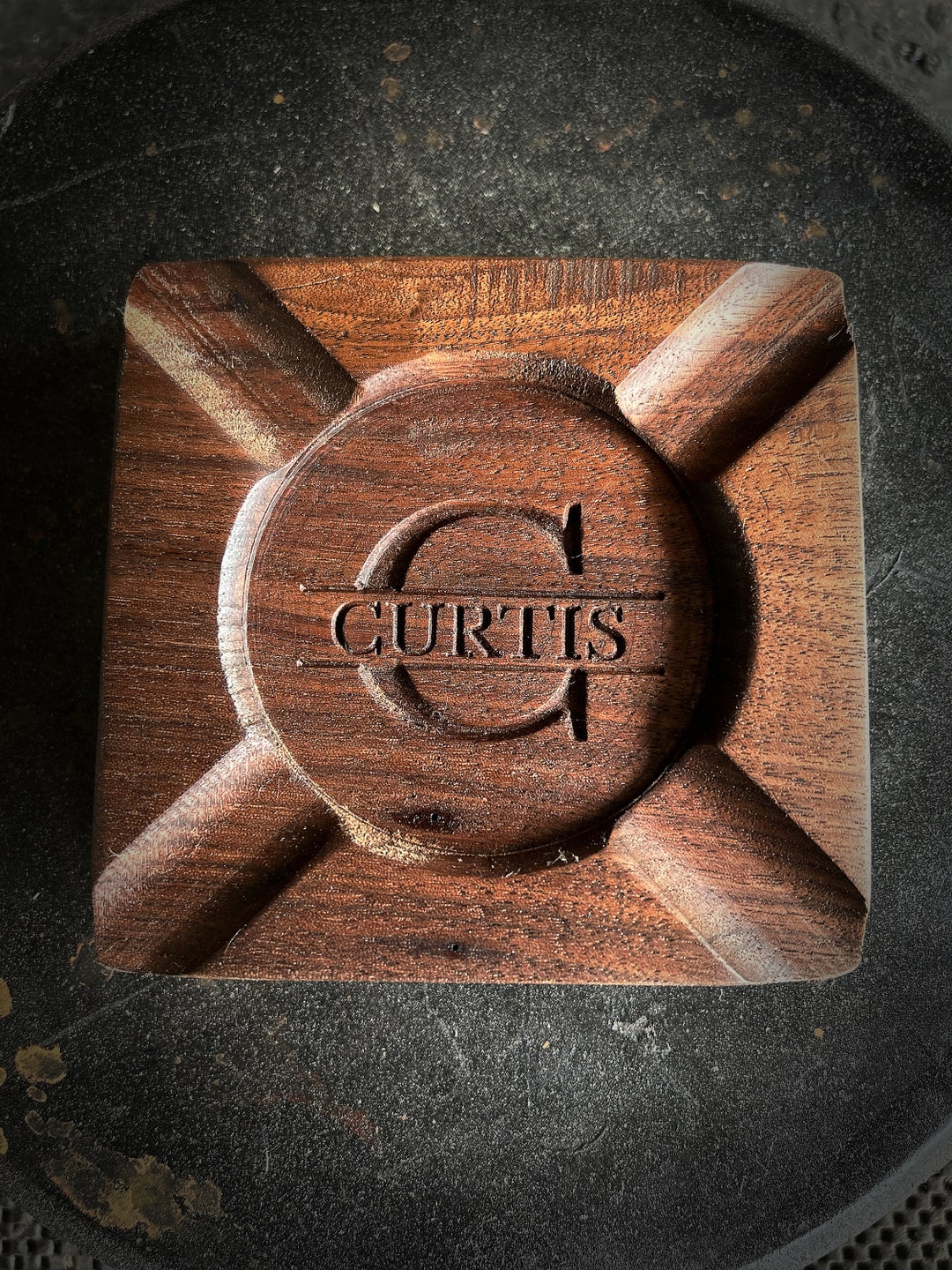 Personalized Rustic Walnut Cigar Tray, Deeply Carved With Your Name or ...