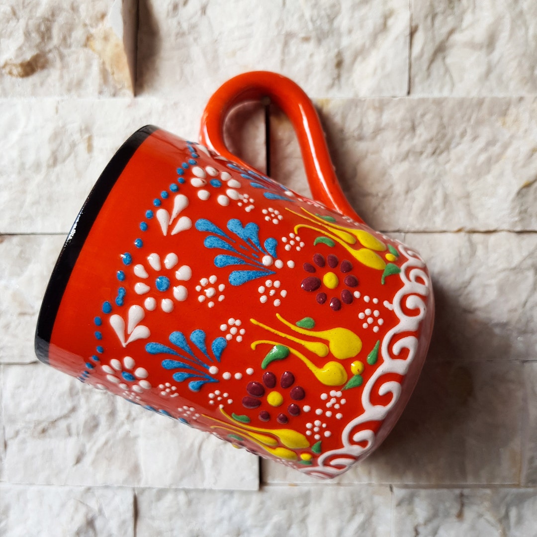 Handmade Turkish Style Orange Ceramic Mug, Buy 4 or More and Get 20% ...