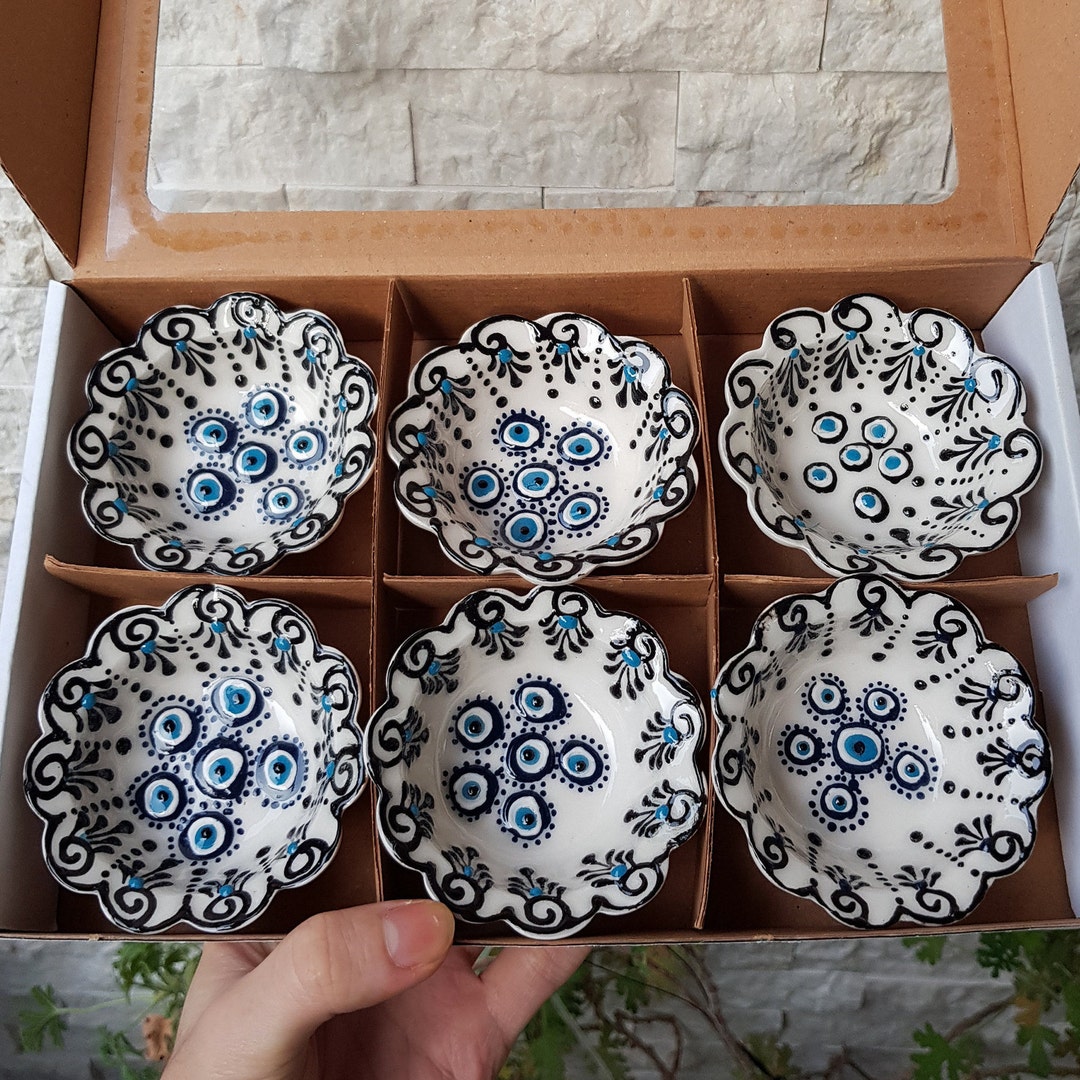Ceramic Bowls Set, Evil Eye Beaded Ceramic Bowl, Handmade Turkish Evil ...