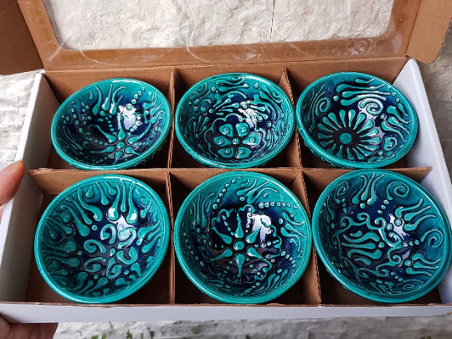 Turkish Ceramic Bowls Set of 6 or 4 Blue and Green Ceramic - Etsy