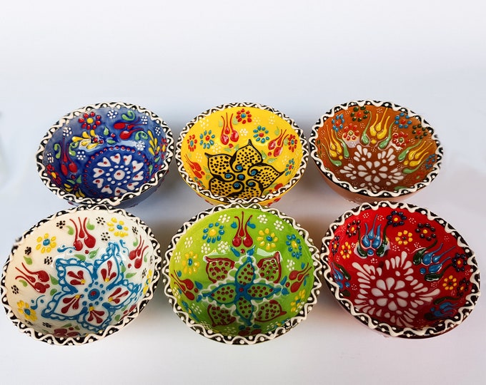 Ceramic Bowls Set of 6, Handmade Turkish Ceramic Bowl, Floral Patterned ...