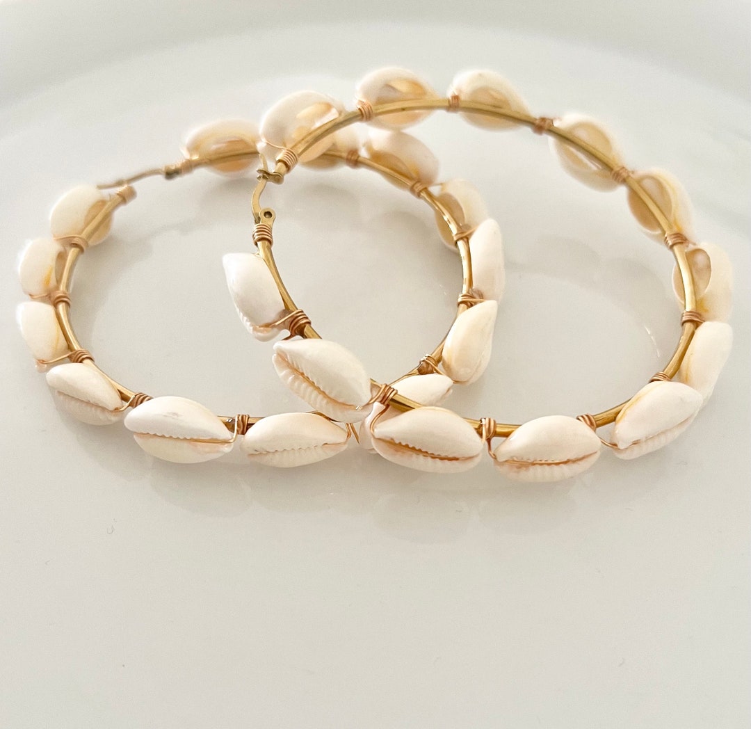 Shelly premium Luxury Extra Large Sea Shell Hoop Earrings - Etsy