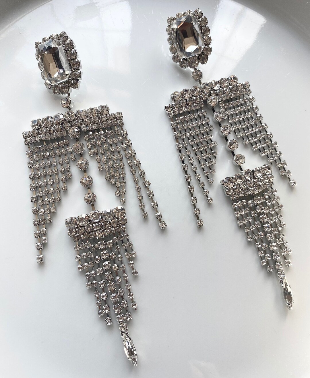 Vanessa Giant Jewel Silver Chandelier Statement Earrings - Etsy