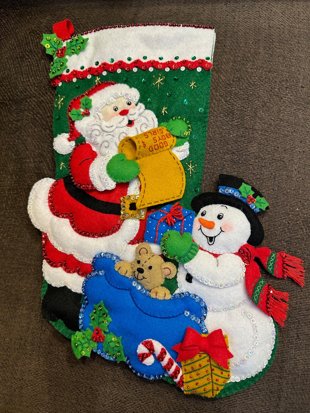 Santas List Christmas Stocking Finished - Etsy