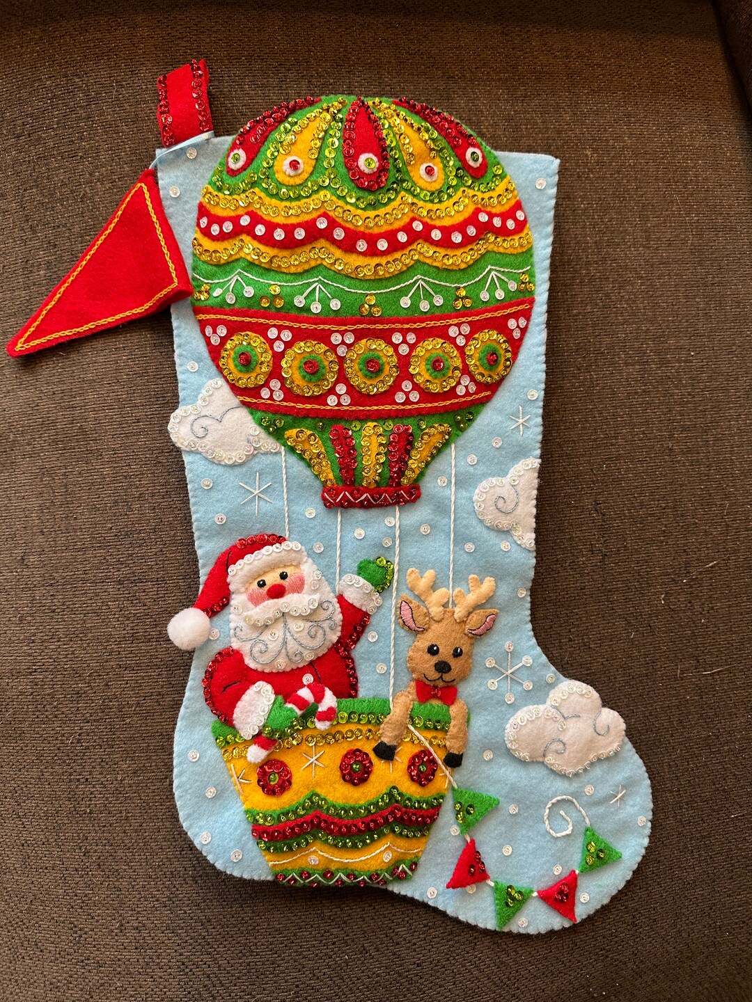 Santa's Balloon Ride Christmas Stocking - Finished/free Personalization ...