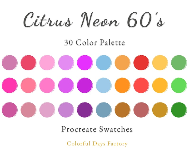 Citrus Neon 60’s Color Swatches | Procreate Color Palette | Instant ...