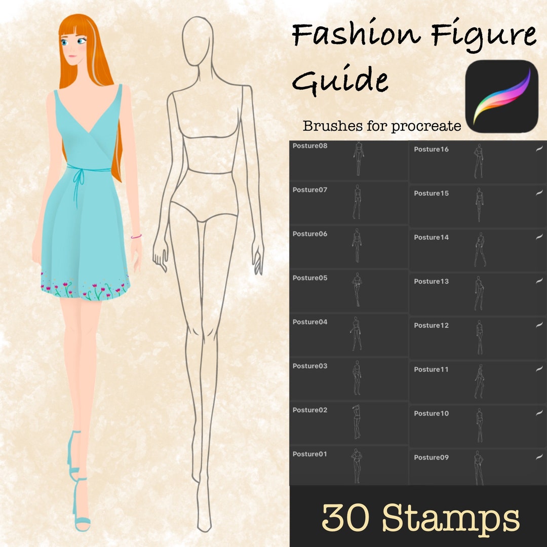 30 Procreate Fashion Illustration Figures, Guide Brushes, Body Stamp ...