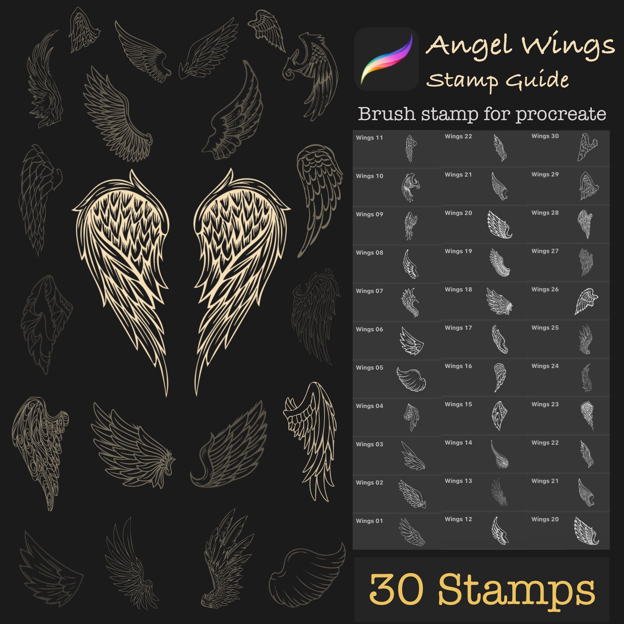 30 Procreate Wings Stamp, Linework Graphic Tattoo, Angel & Demon Wing ...