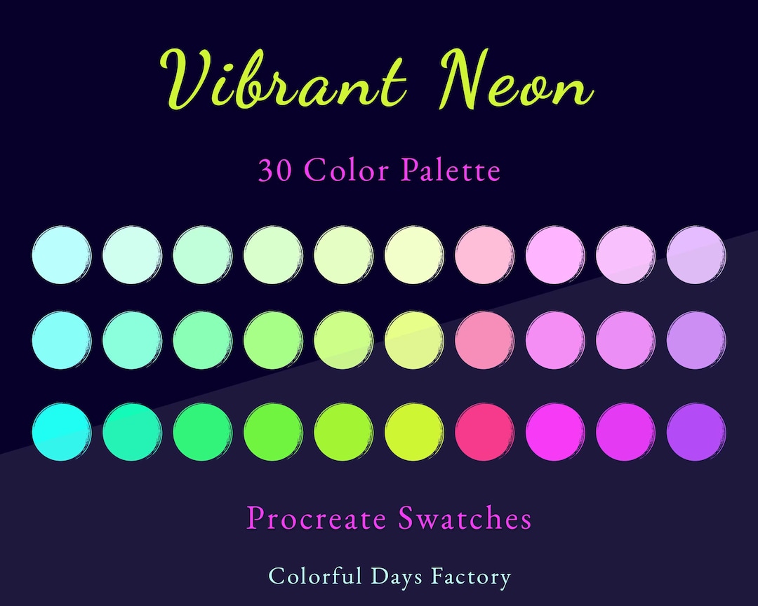 Vibrant Neon Color Swatches | Procreate Color Palette | Instant ...