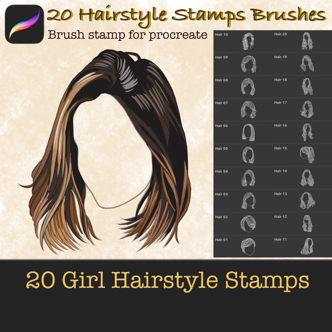 20 Hairstyle Stamps Brushes, Hair Brush Stamp, Procreate Portrait ...