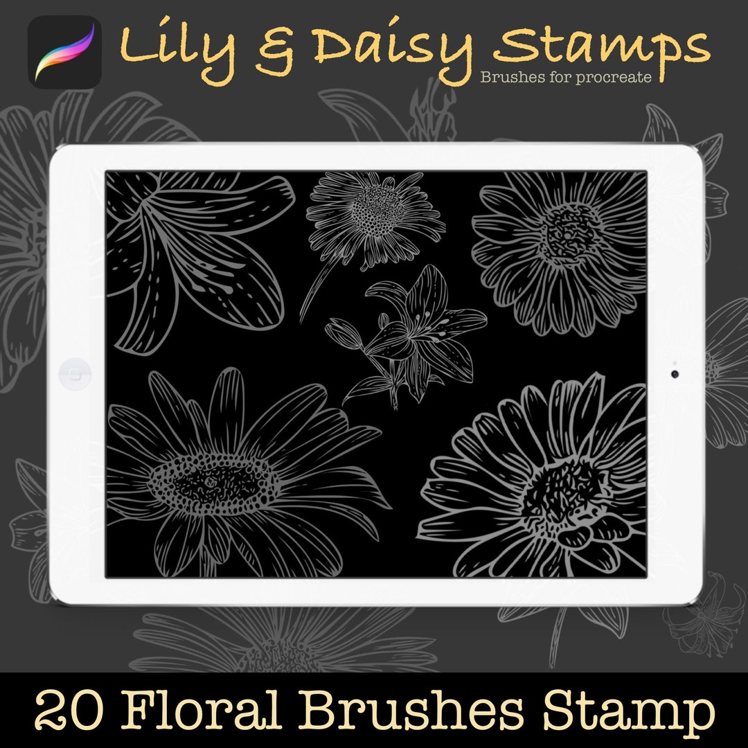 20 Realistic Lily & Daisy Brush Stamps Collection, Procreate Floral ...