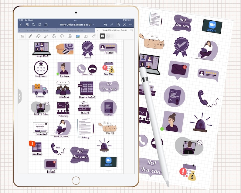 Office Work Digital Stickers, Home Office, Cozy Girls, Career Job for ...