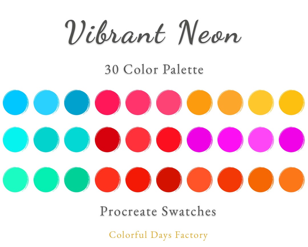 Vibrant Neon Color Swatches | Procreate Color Palette | Instant ...