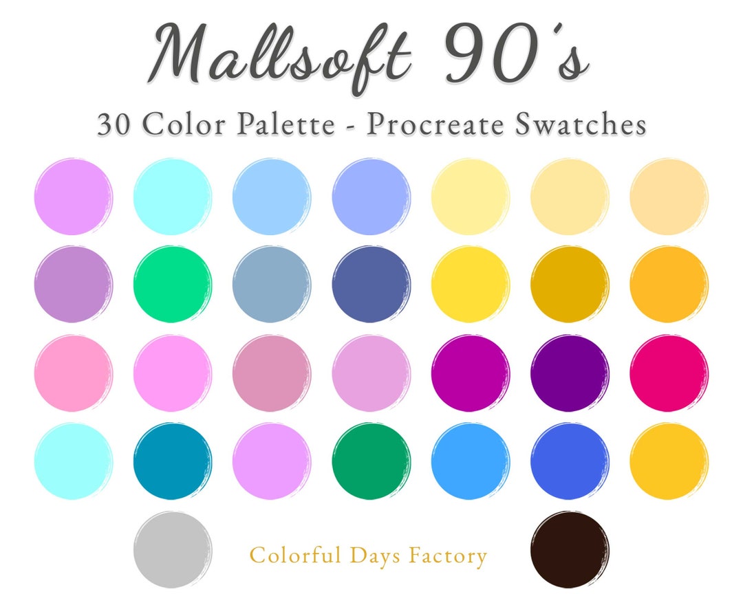 Mallsoft 90’s Color Swatches | Procreate Color Palette | Instant ...
