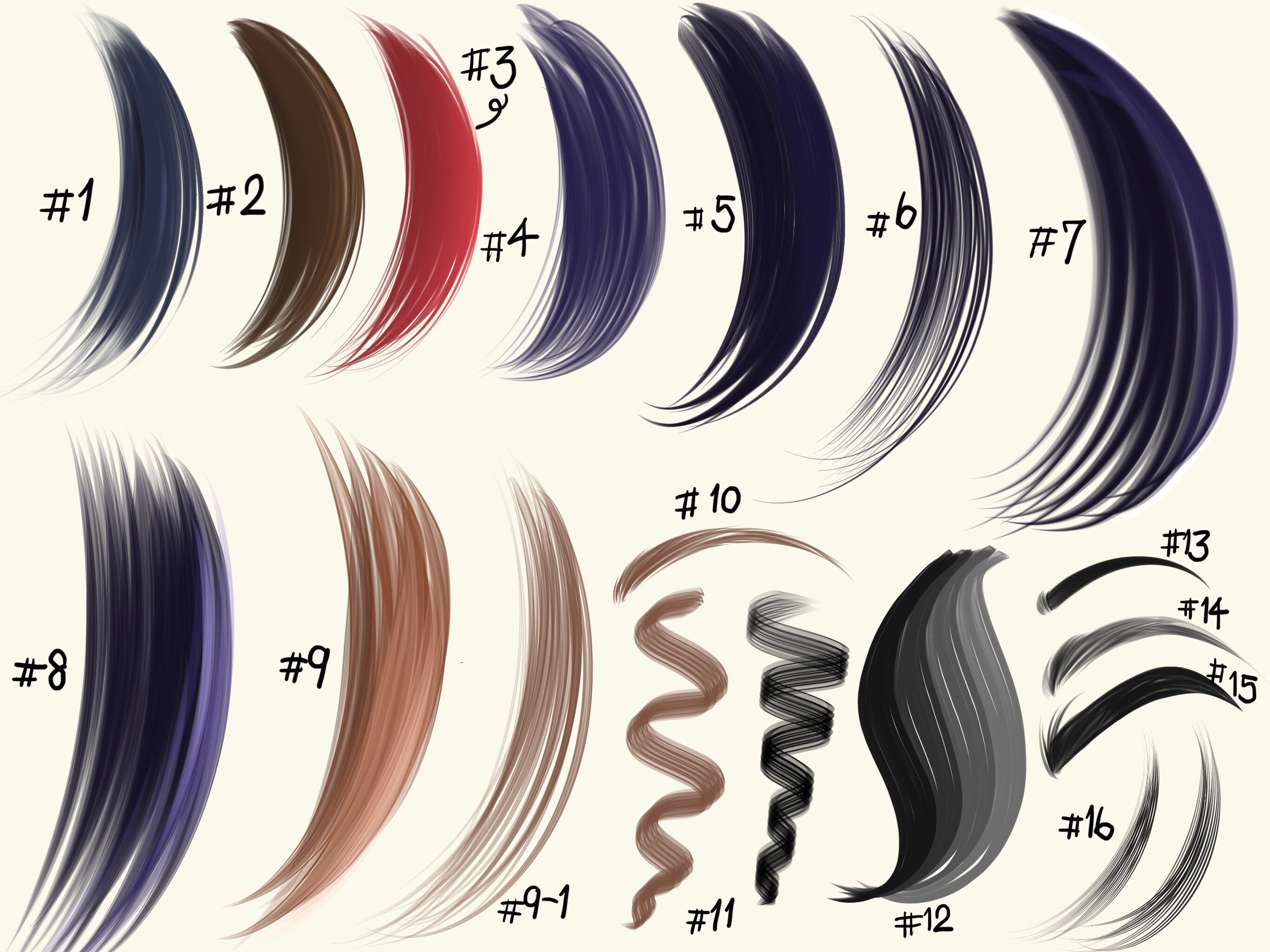 Procreate Hair Brushes Set, Realistic Portrait Hair Draws Highlights ...