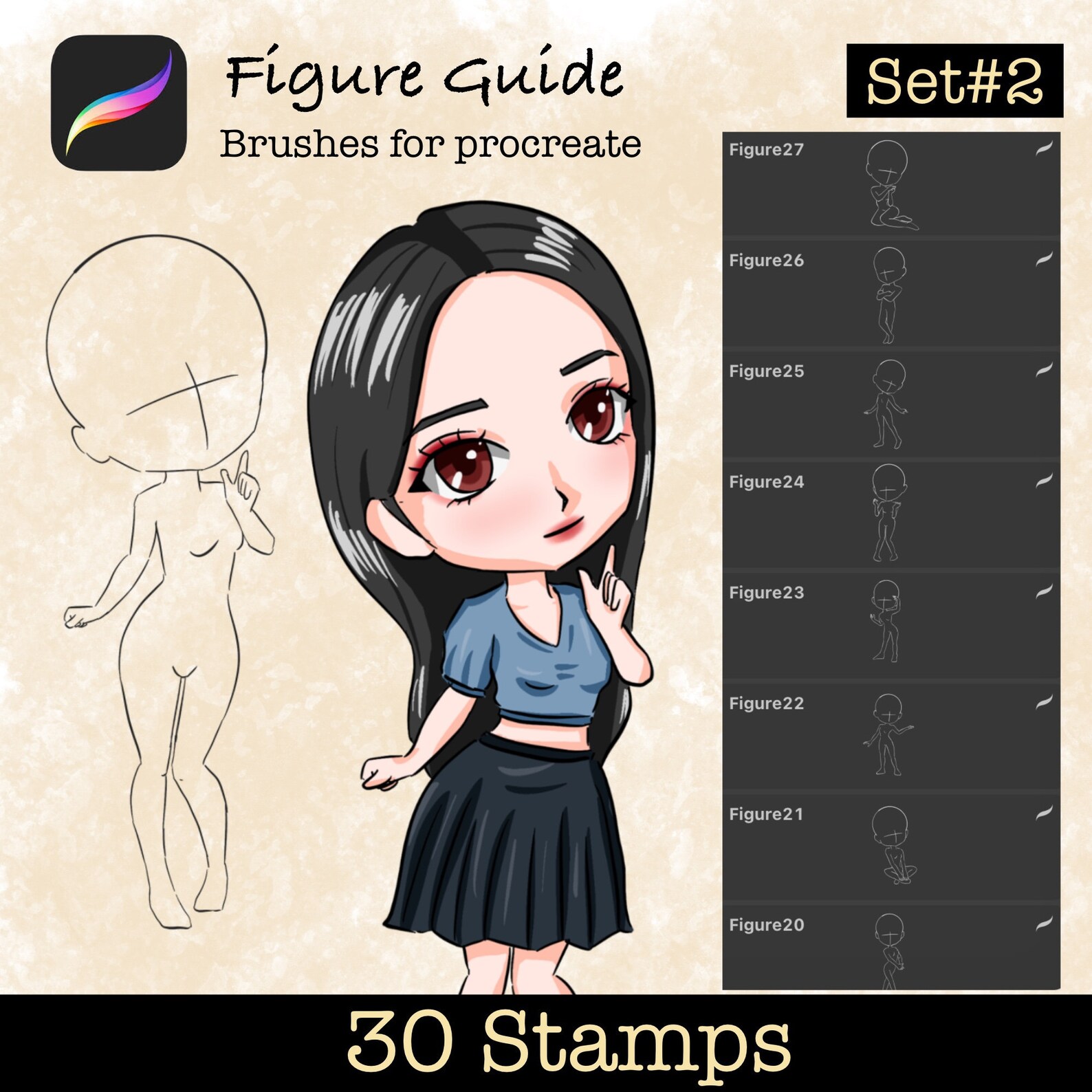 30 Procreate Brushes Stamps Anime Figures Makeup Fashion - Etsy