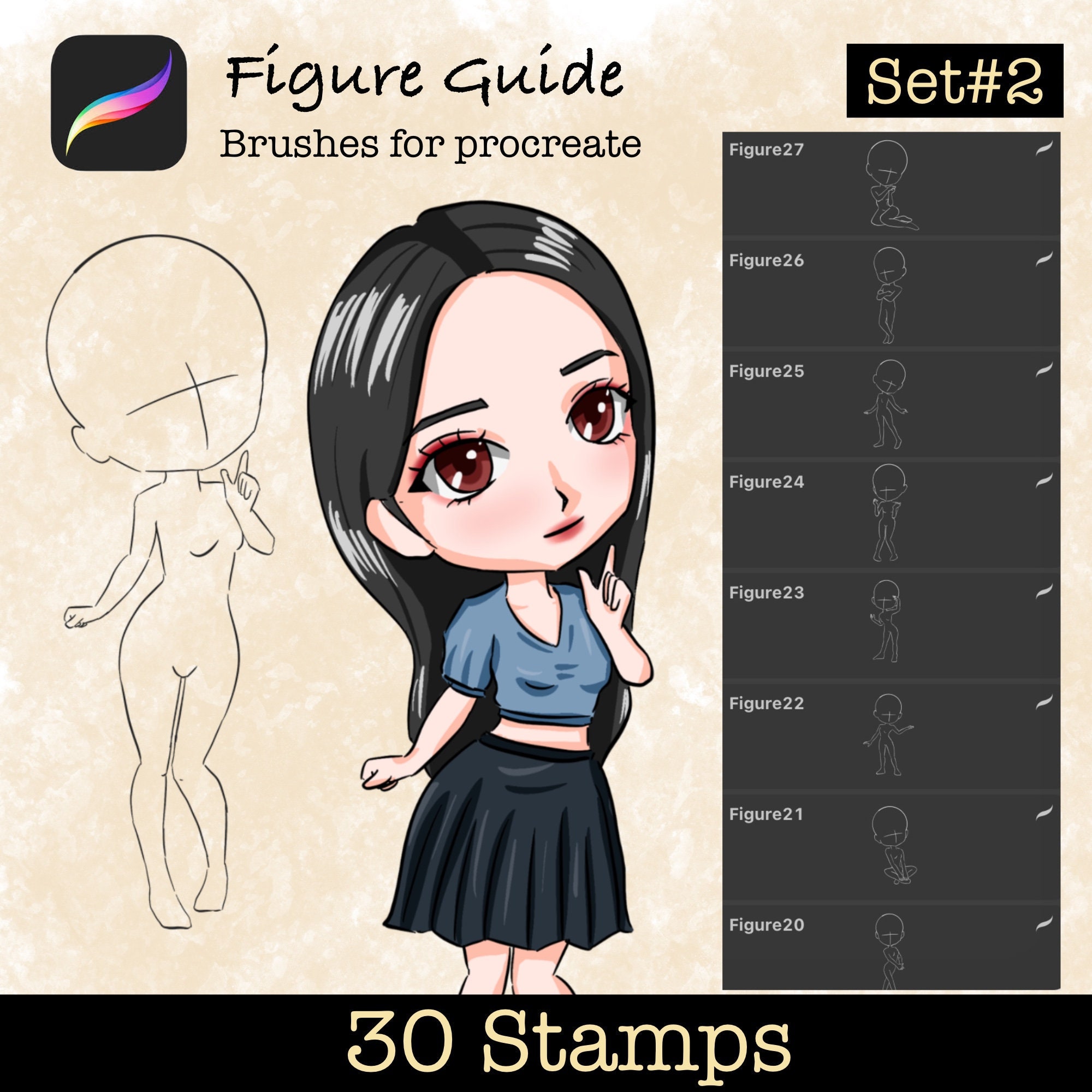 30 Procreate Brushes Stamps, Anime Figures Makeup Fashion Guides Bundle ...