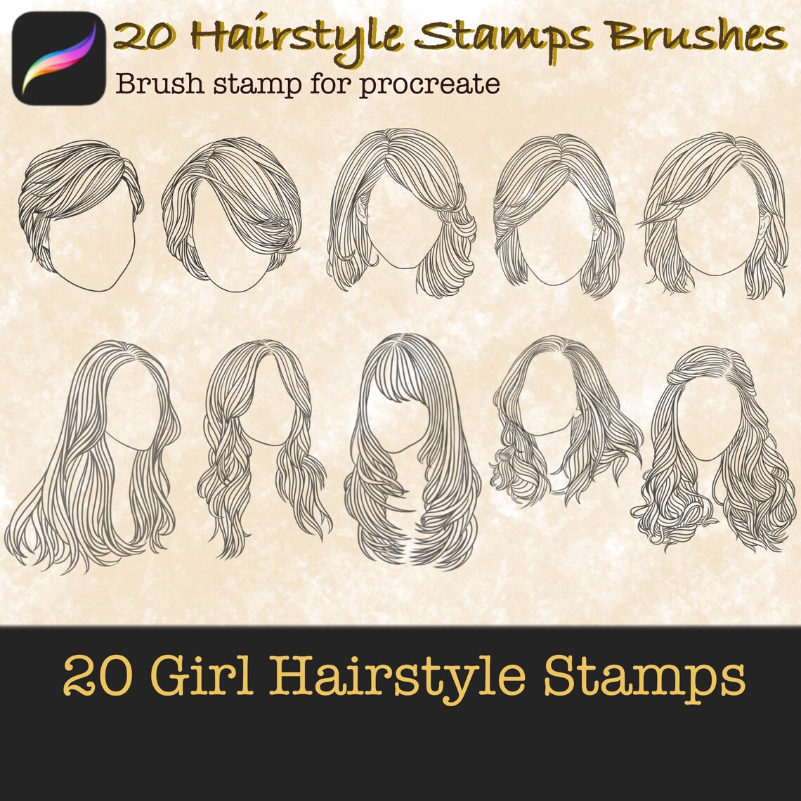 20 Hairstyle Stamps Brushes, Hair Brush Stamp, Procreate Portrait ...