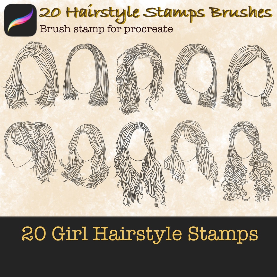 20 Hairstyle Stamps Brushes, Hair Brush Stamp, Procreate Portrait ...