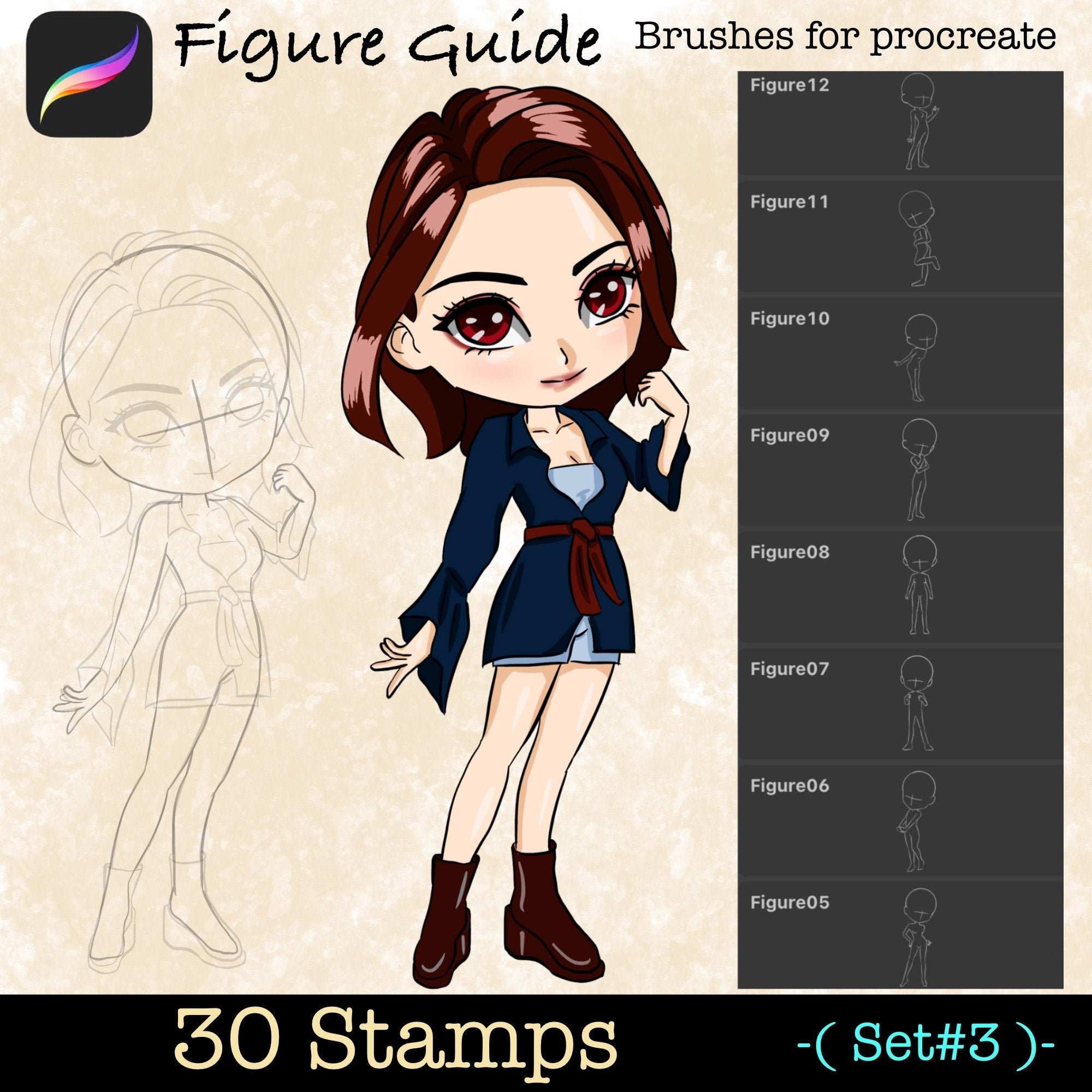 30 Procreate Brushes Stamps, Anime Figures Makeup Fashion Guides Bundle ...
