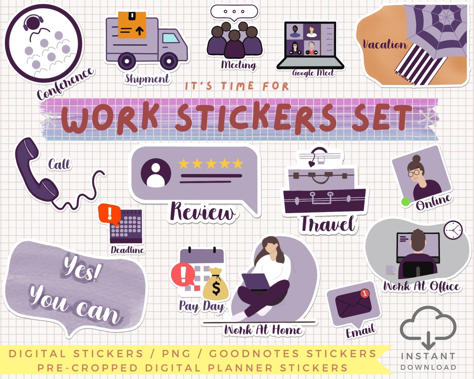 Office Work Digital Stickers, Home Office, Cozy Girls, Career Job for ...