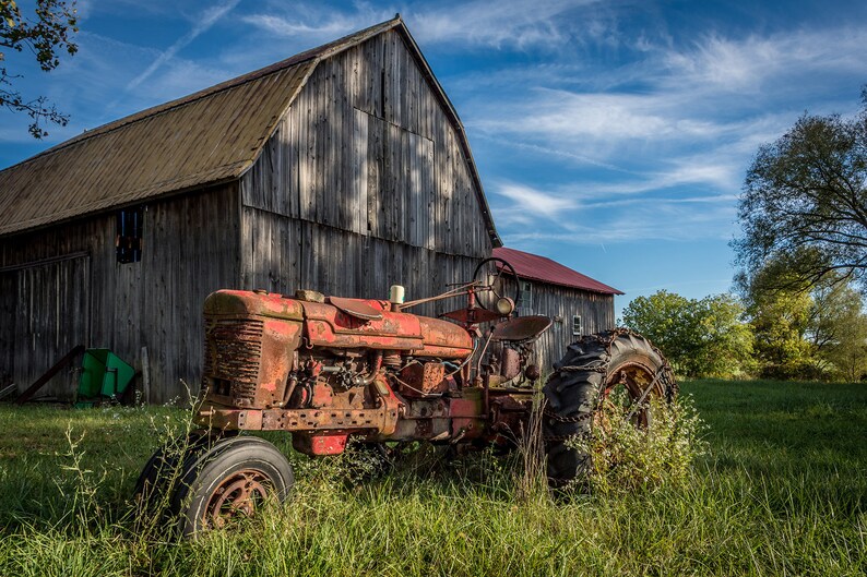 Photo Rustic Tractor & Barn With Blue Sky - Etsy