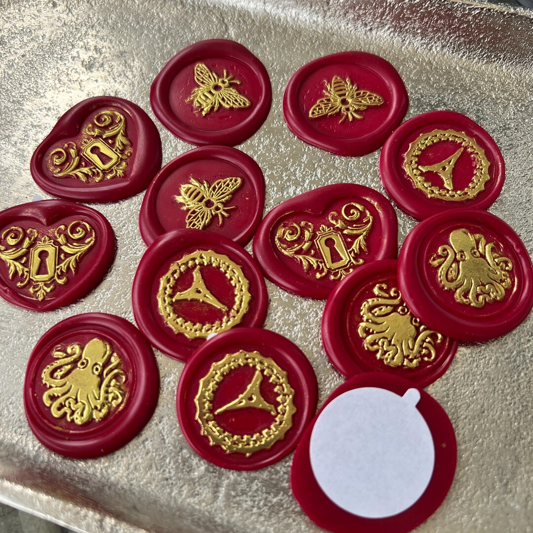 10 Wax Seal Sticker Red With Gold Logo Stickers READY TO USE Handmade ...