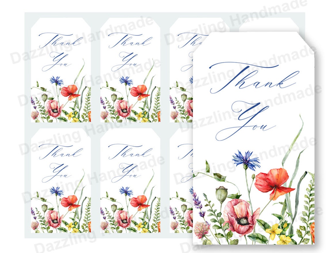 Printable Thank You Tags With Meadow Wildflowers Ephemera - Etsy