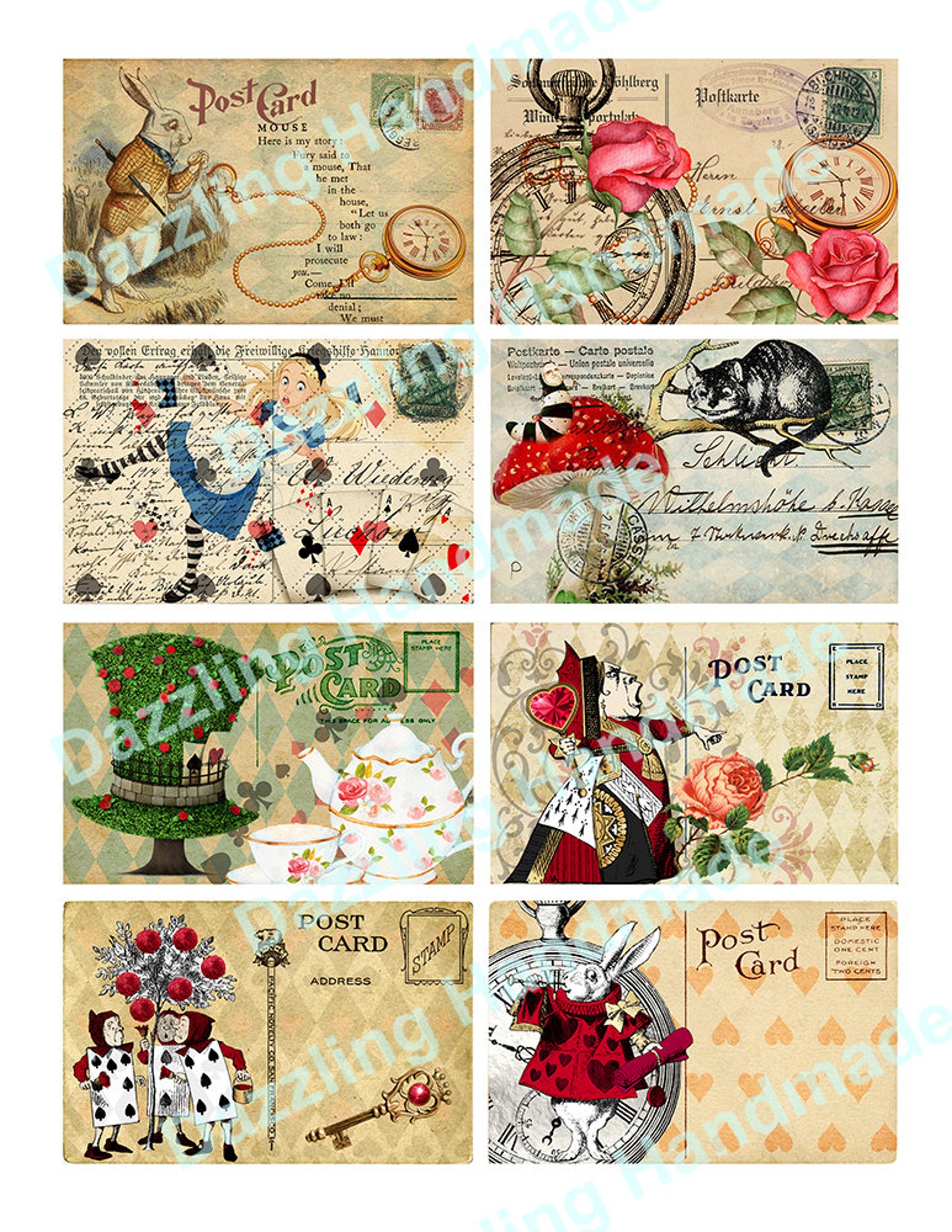 Alice in Wonderland Digital Postcards Vintage Ephemera Printable ...