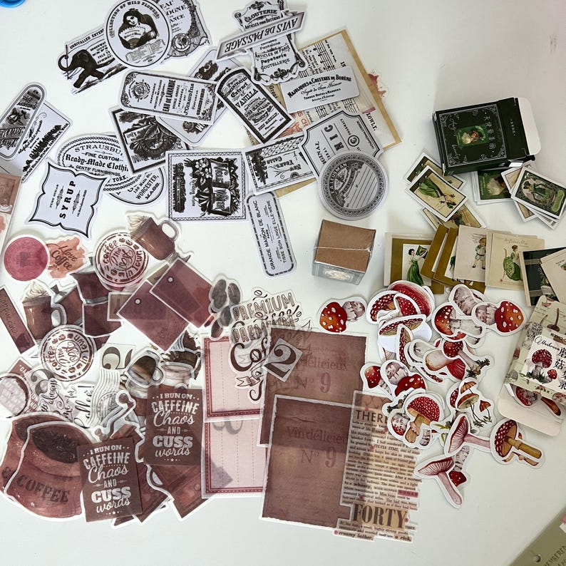 Vintage Journaling BUNDLE Stickers Scrapbooking, Mushrooms, Flowers ...