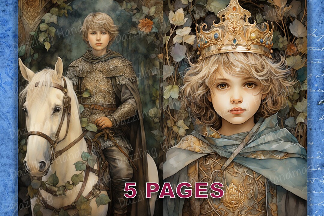 Medieval Prince Boy Postcard Junk Journal Printable Ephemera Watercolor ...