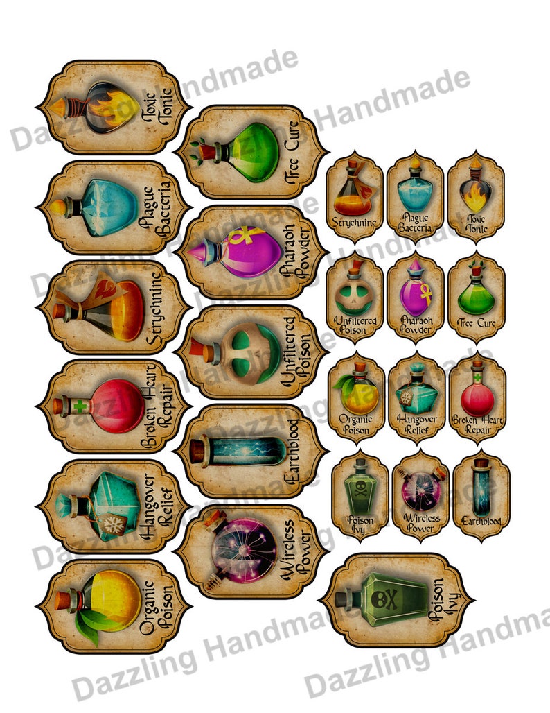 Halloween Potion Bottle Labels Printable Digital Download Vintage ...