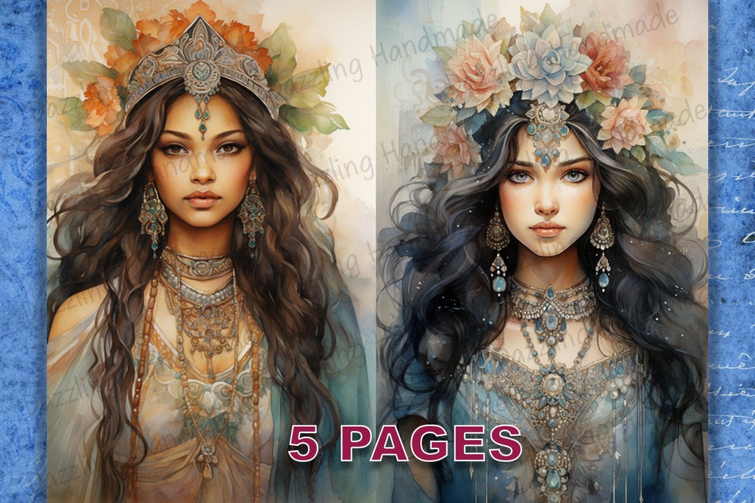 Indian Princess Postcard Junk Journal Printable Ephemera Watercolor ...