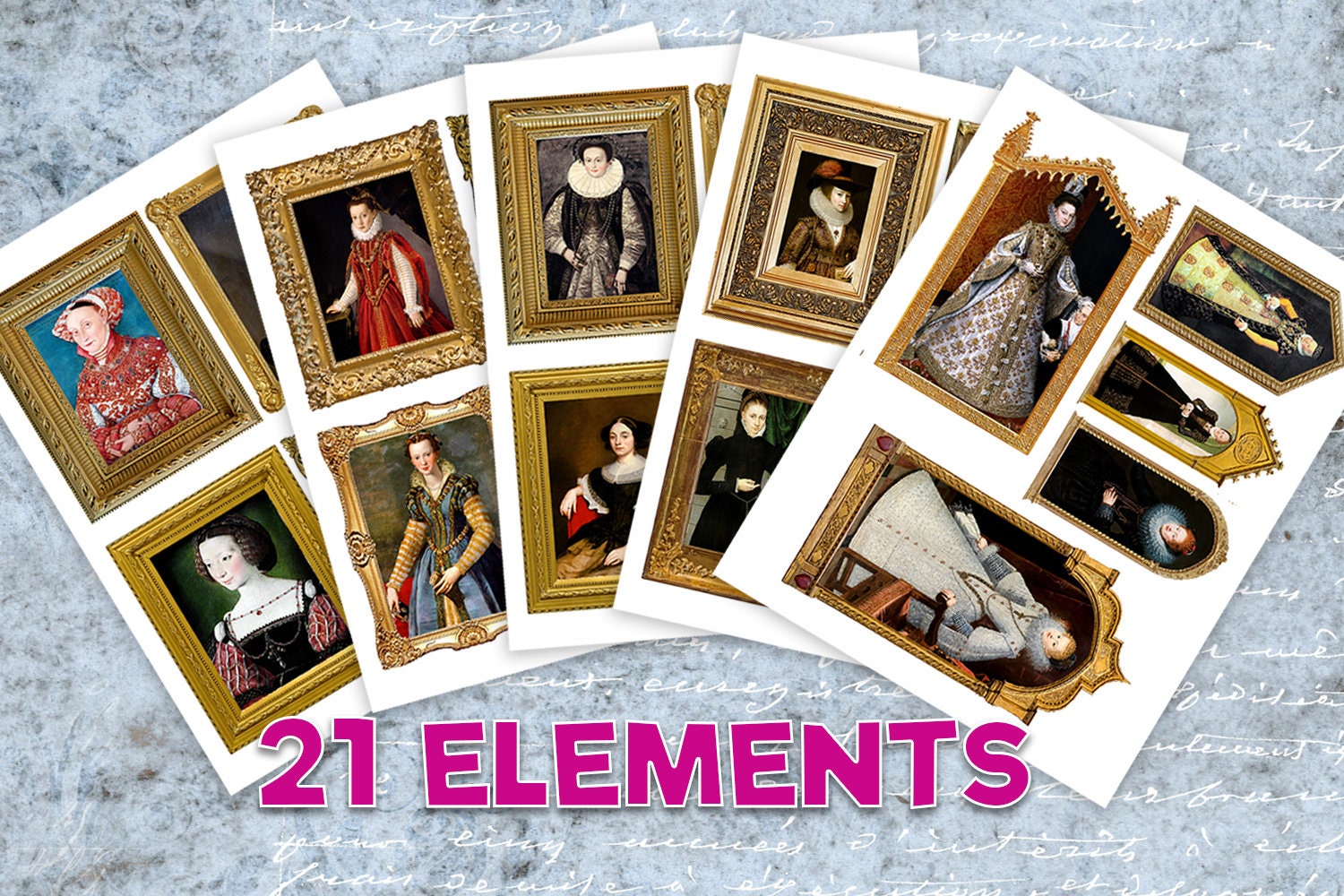 Printable Medieval Queen Ephemera With Frame 21 PNG Clipart Elements ...