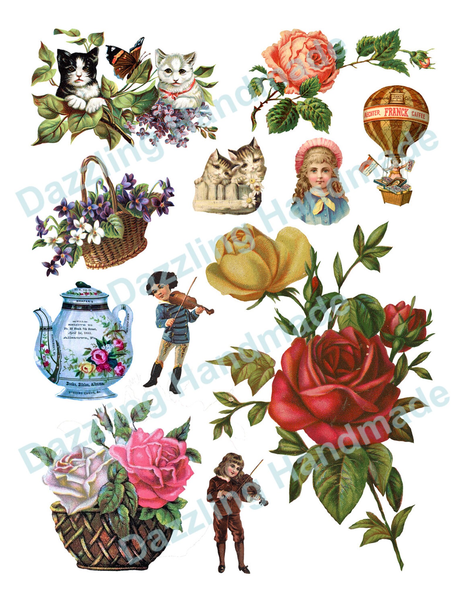 Printable Antique Ephemera Victorian Clipart 48 PNG Elements Commercial ...