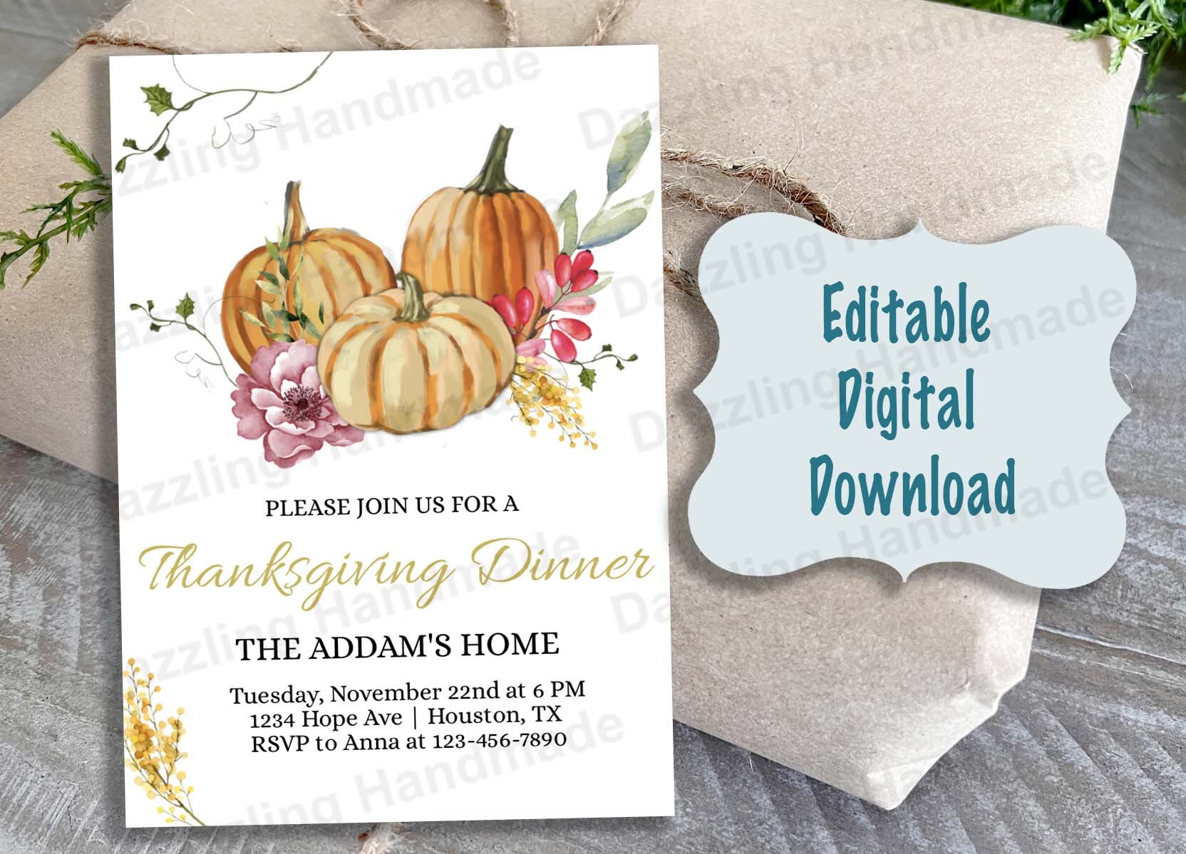 EDITABLE Thanksgiving Dinner Invitation, Printable , Friendsgiving ...