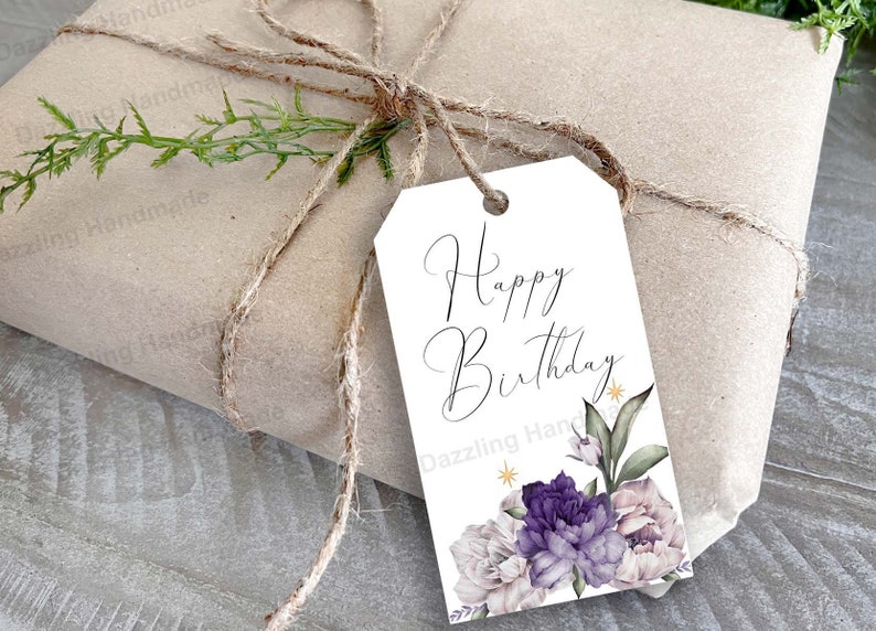 Printable Happy Birthday Favor Tags With Purple Watercolor - Etsy