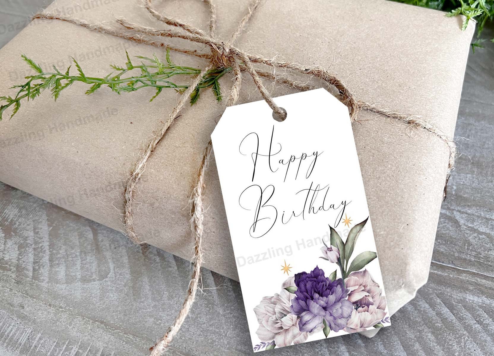 Printable Happy Birthday Favor Tags With Purple Watercolor Flowers ...